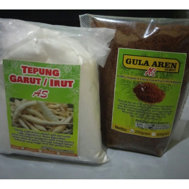 Jual paket tepung garut/irut dan gula aren kemasan 500gram | Shopee ...