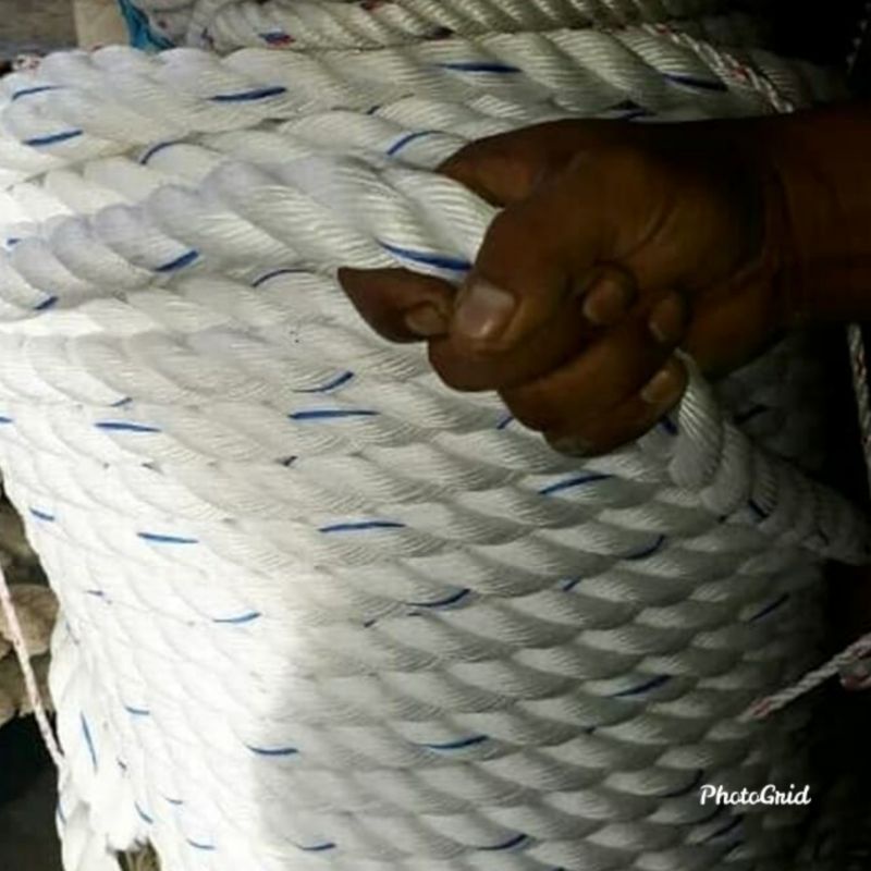 Jual tali tambang PP 20mm, tali putih garis biru, tali ikat mobil, tali ...
