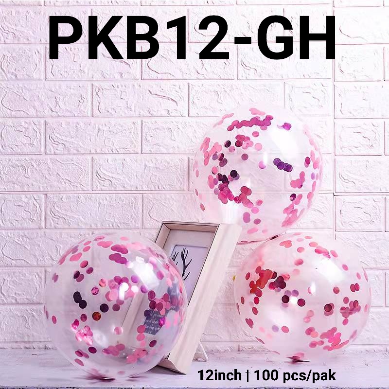 Jual PKB12-GH Balon 12 inch isi 100 konfeti confetti bulat pink ...