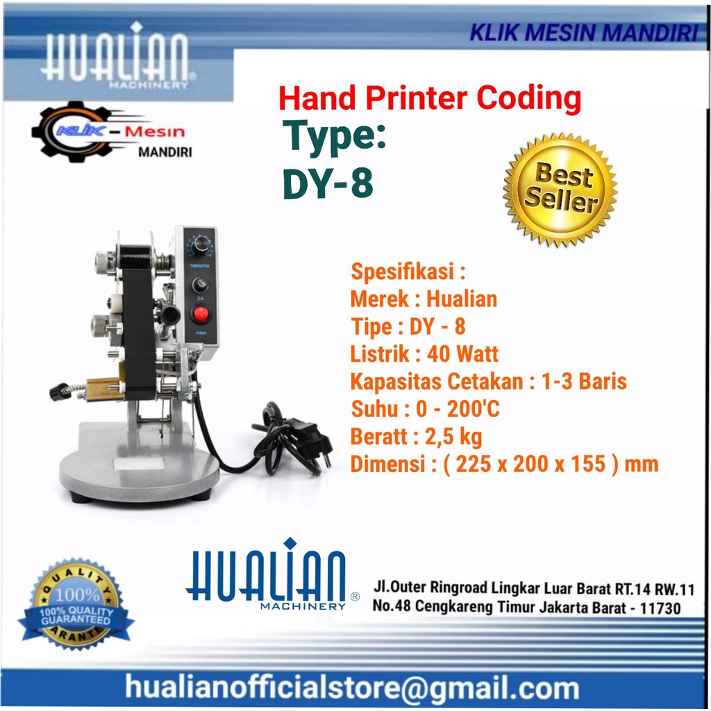 Jual Mesin Hand Printer Coding DY-8 Code Printer Expired Date Hualian ...