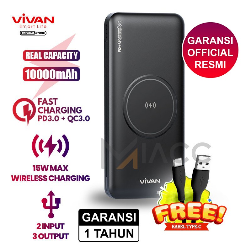 Jual VIVAN Powerbank Iphone Wireless 10000 mAh VPB-W11 Fast Charging ...