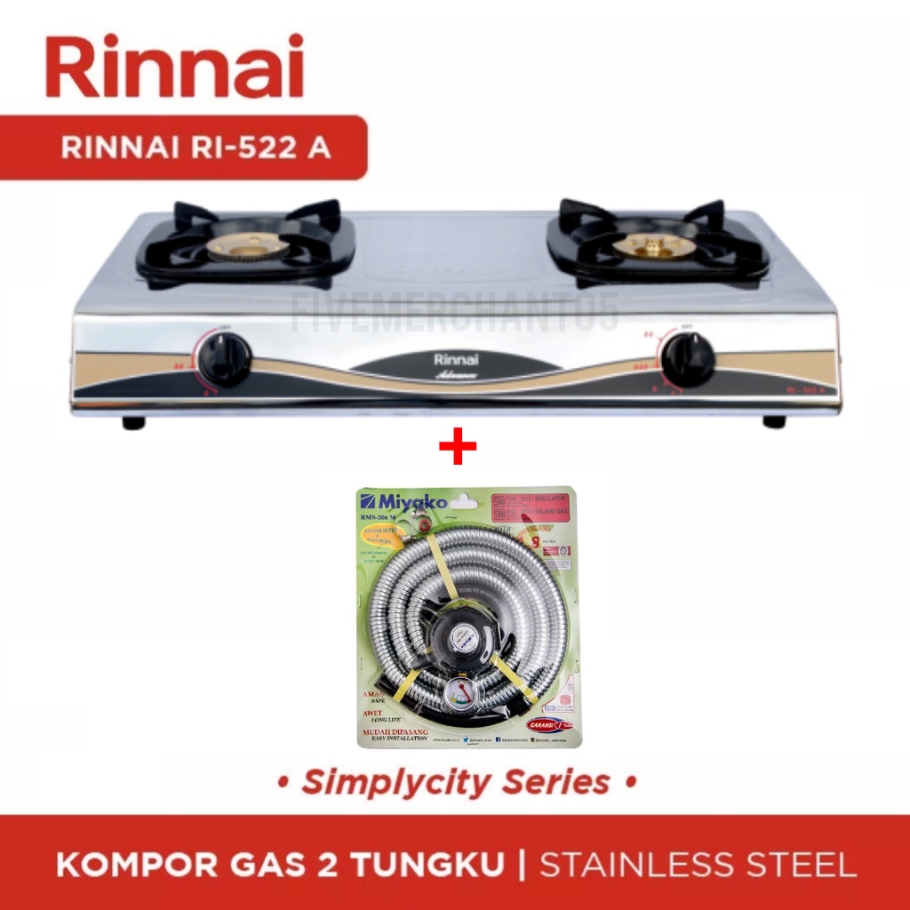 Jual Kompor Gas Rinnai RI 522 A Api Lilin Stainless Kompor Rinnai RI 522A Kompor Stainless ...