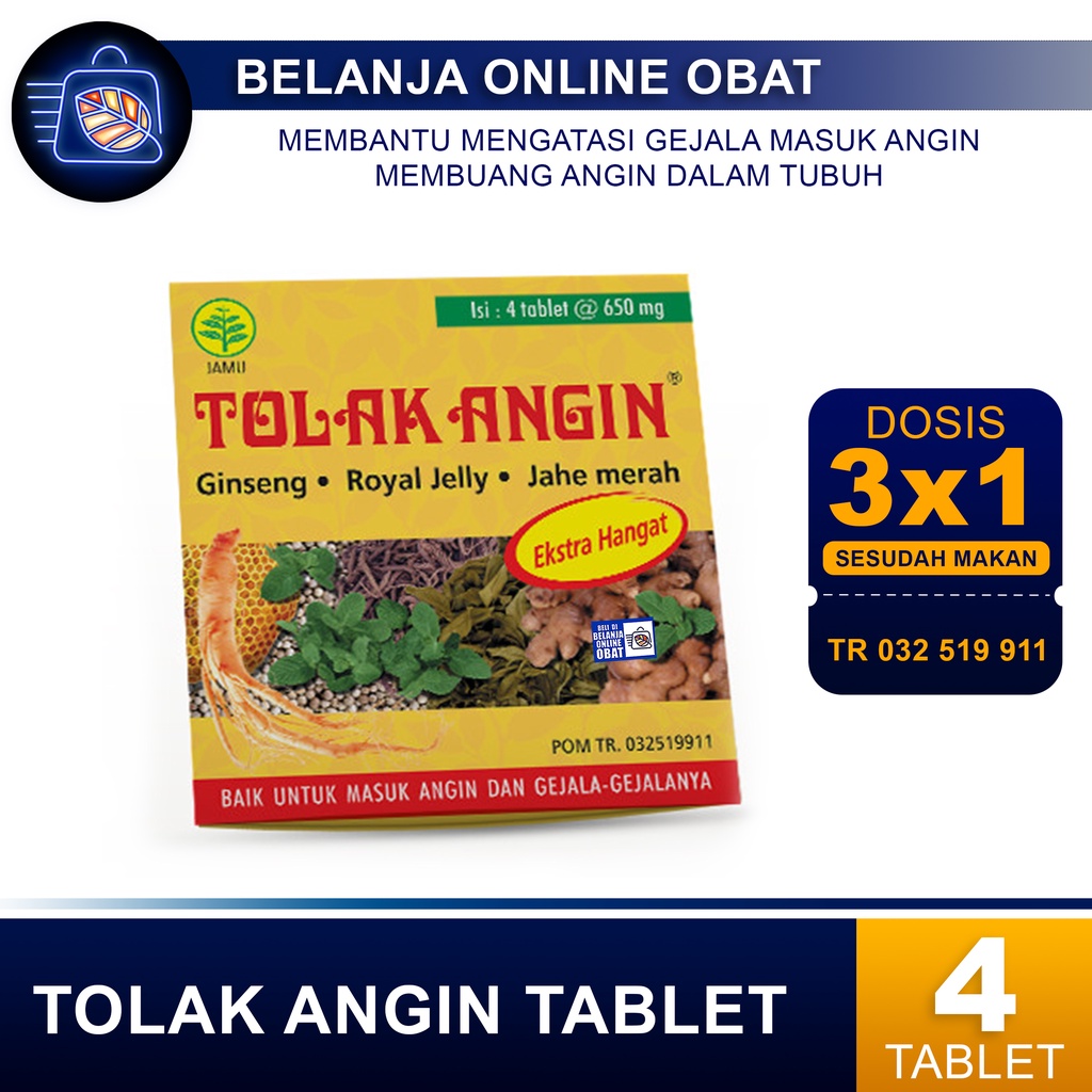 Jual TOLAK ANGIN TABLET // Meredakan Gejala masuk angin, pusing, mual ...