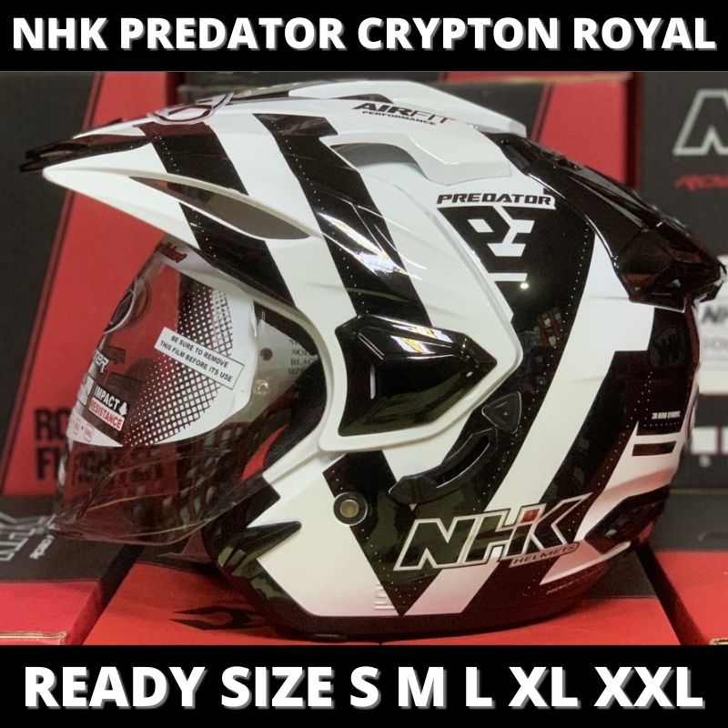 Jual HELM NHK PREDATOR CRYPTON ROYAL WHITE DOUBLE VISOR HALF FACE ...
