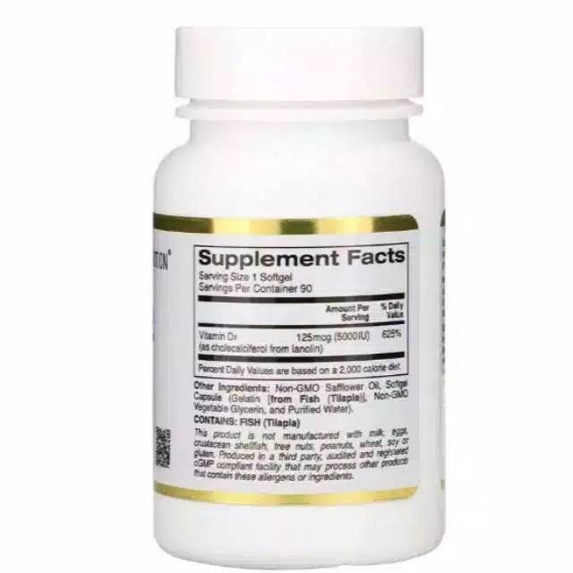 Jual California Gold Nutrition, Vitamin D3, 125 mcg (5,000 IU), 90 Fish ...