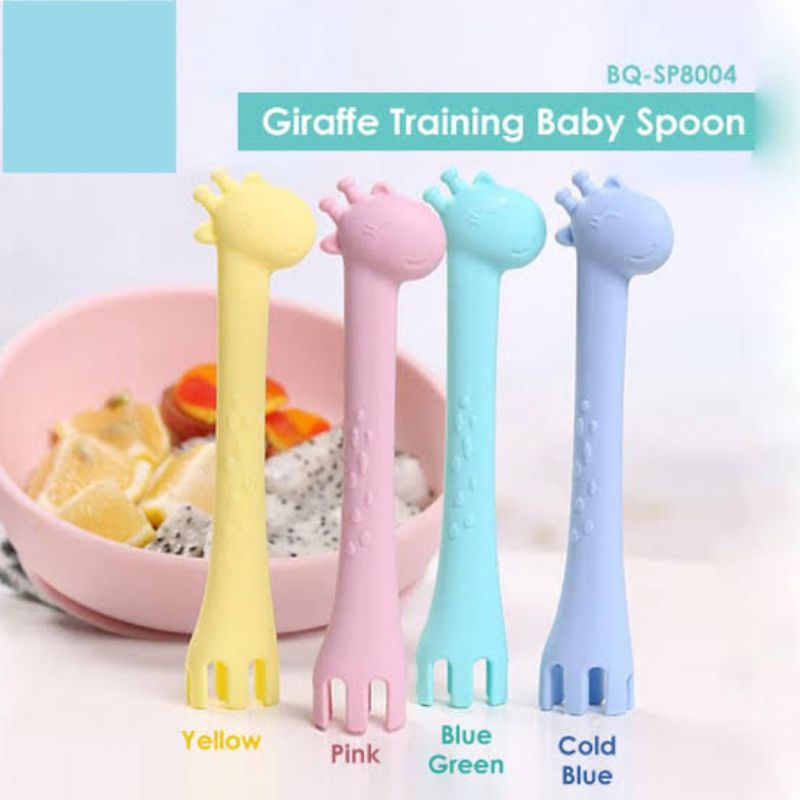 Jual Baby Qlo Giraffe training Spoon isi 2 ( warna pink-yellow ...