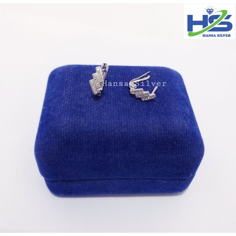 Jual Anting Perak Silver Asli 925 Lapis Emas Putih Model Jepit Tiga ...
