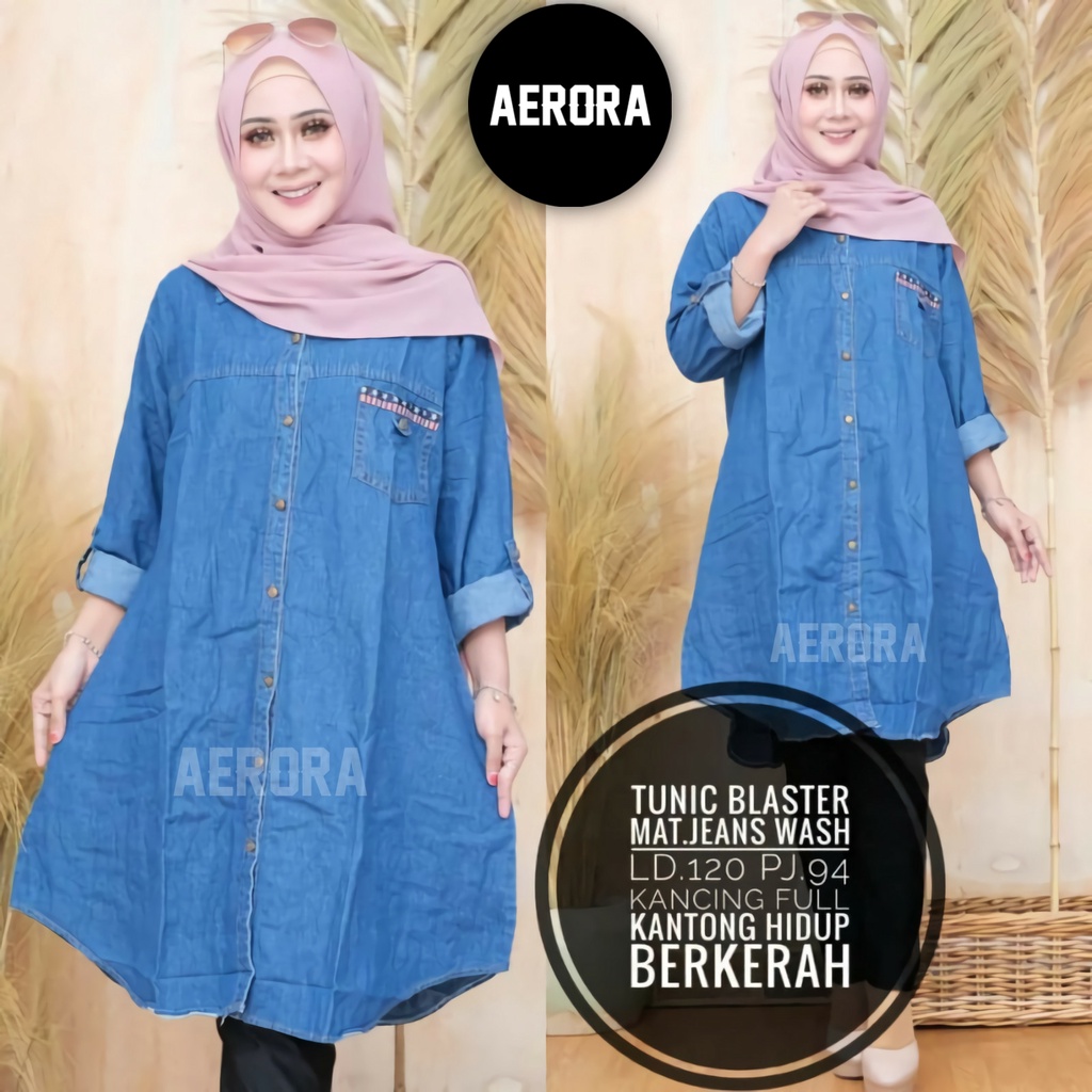 Jual Aerora Baju Atasan Tunik Jeans Denim Jumbo Wanita Terbaru 2025 ...
