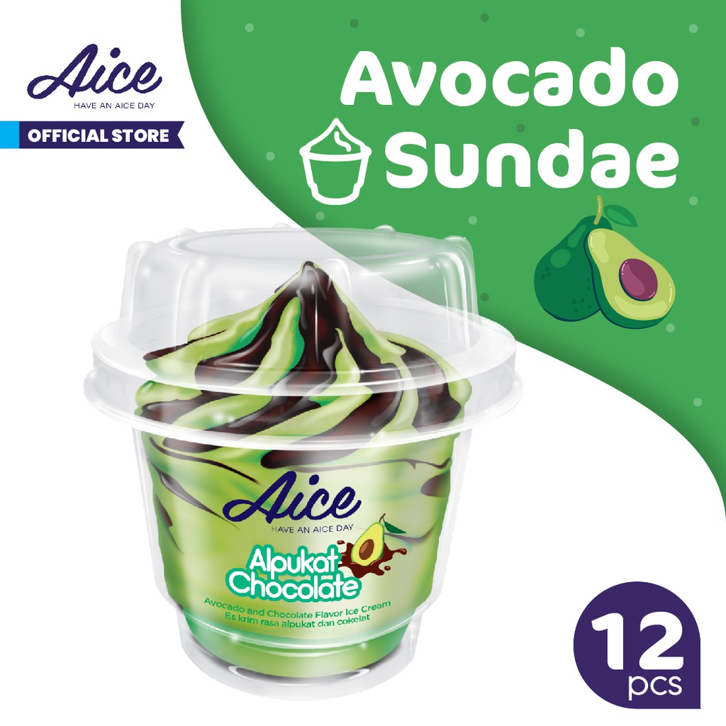 Jual Aice Ice Cream Avocado Sundae Cup Es Krim 12pcs | Shopee Indonesia