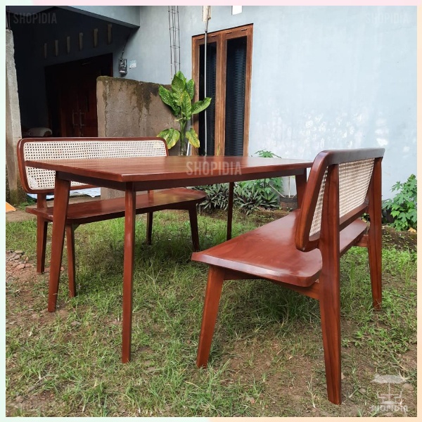 Jual Meja Kursi Bench Rotan Kayu Jati Retro Minimalis Kafe | Shopee ...