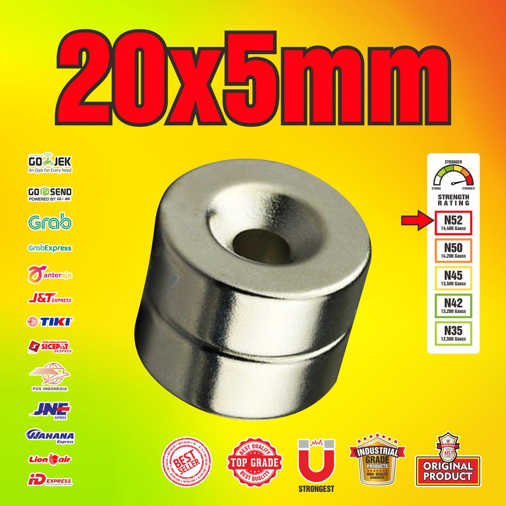 Jual MAGNET NEODYMIUM SUPER STRONG RING 20x5mm - 20 x 5 mm HOLE10/5mm ...