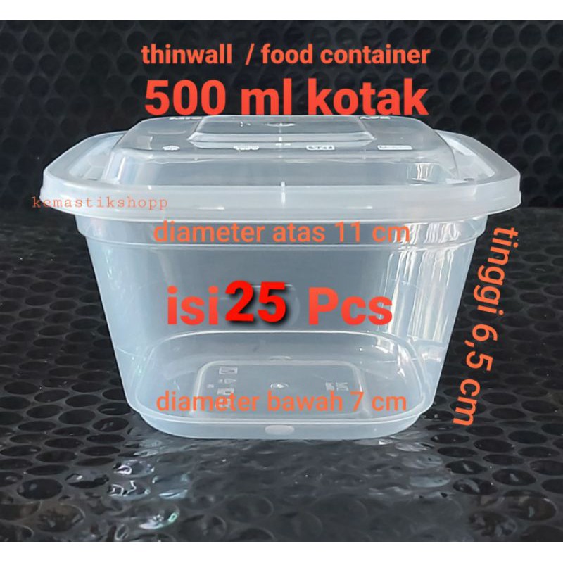 Jual (25 PCS) Thinwall 500 ml kotak / toples plastik 500ml / food container 500 ml | Shopee ...