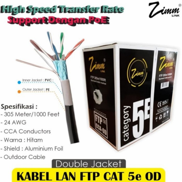 Jual Kabel Lan STP FTP Cat 5e Outdoor | Cat5 | CCA ftp cat5e zimmlink - CCA OD | Shopee Indonesia