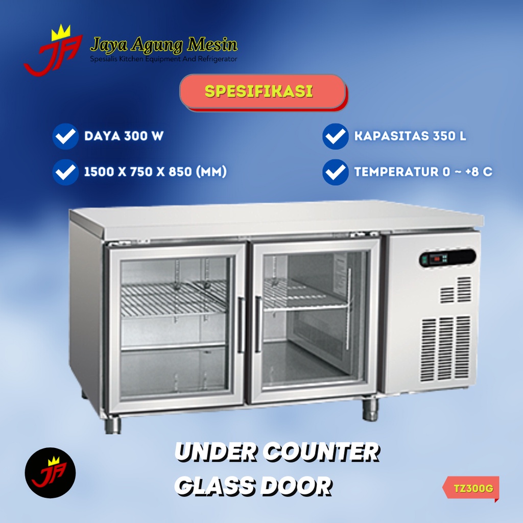 Jual Undercounter Chiller Glass Door Crown TZ-300G/Undercounter chiller ...