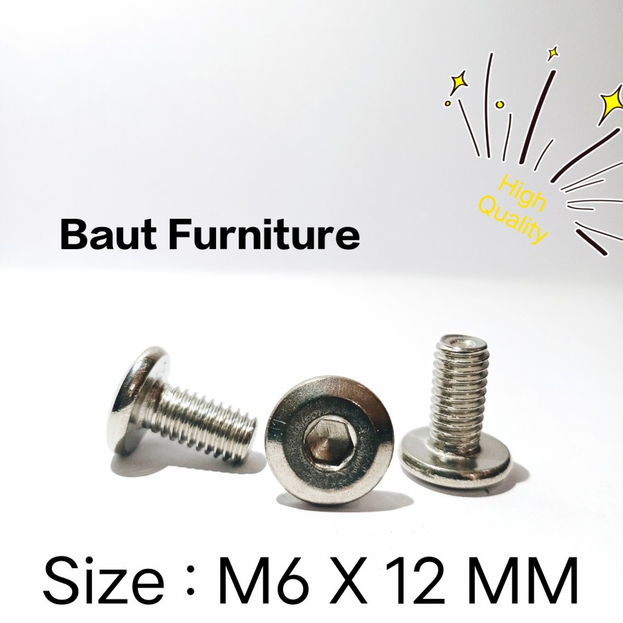 Jual 7PCS Baut Furnitur M6 x 12 mm Stainless Steel 304 Baut L 6mm Anti ...