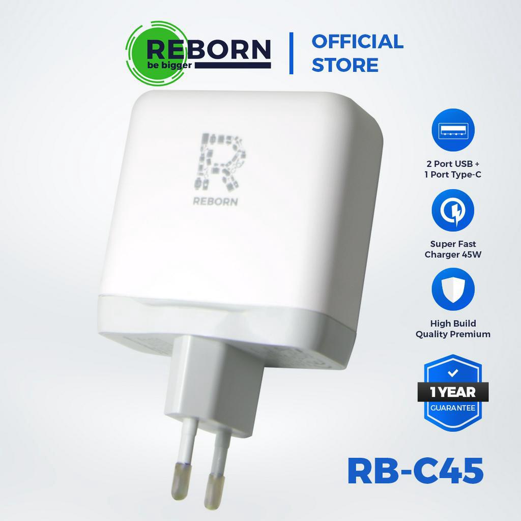 Jual Reborn 3 Port Adaptor Quick Charge Power Delivery 45W Port USB & Type-C Super Charger RB ...