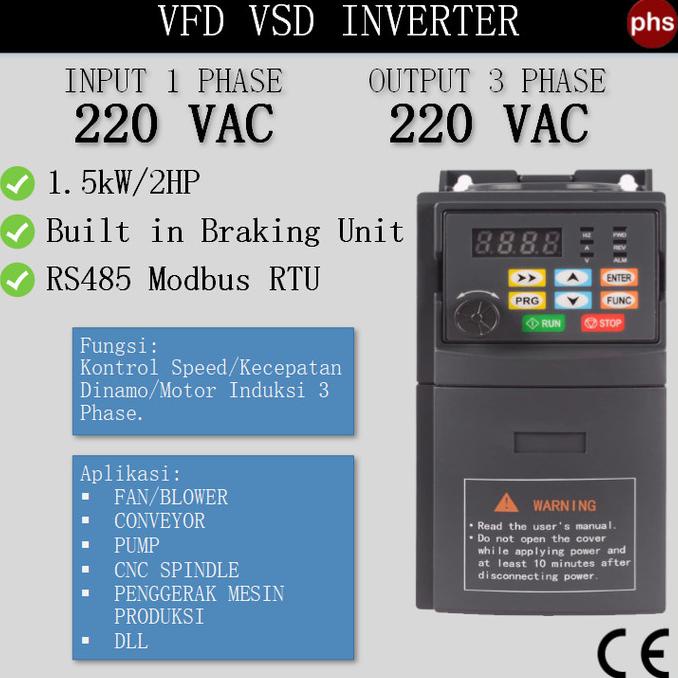 Jual Vfd Vsd Inverter 1.5Kw 1.5 Kw Input 1 Phase 220V Output 3 Phase 220V | Shopee Indonesia