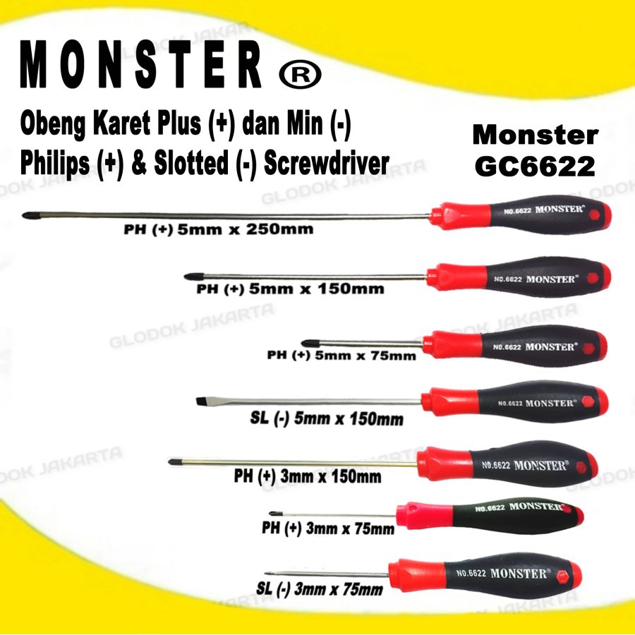 Jual Obeng Plus Min Magnet Karet 3mm 5mm MONSTER GC6622 | Shopee Indonesia