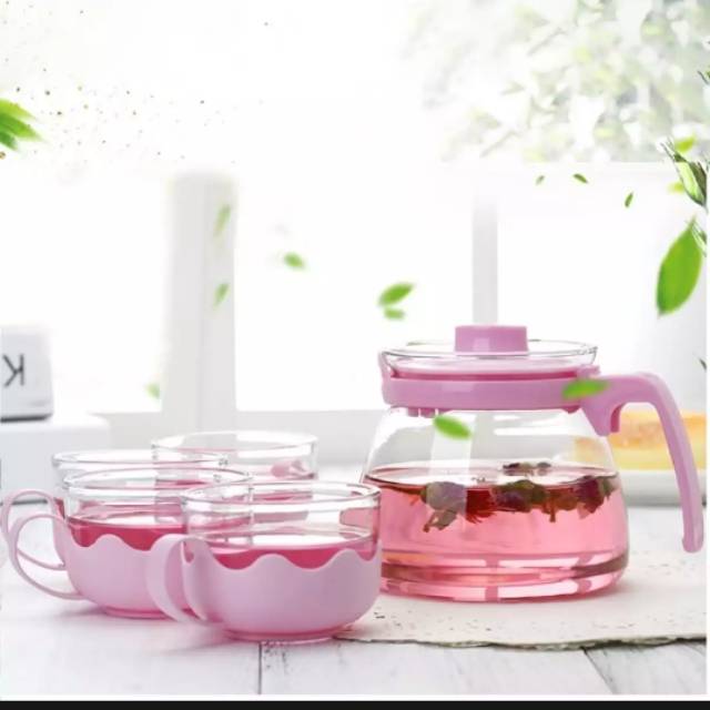 Jual Tea pot kaca set 5 in 1 warna random | Shopee Indonesia