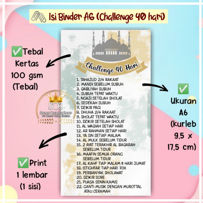 Jual Challenge 40 Hari | Kertas Binder A6 | Shopee Indonesia