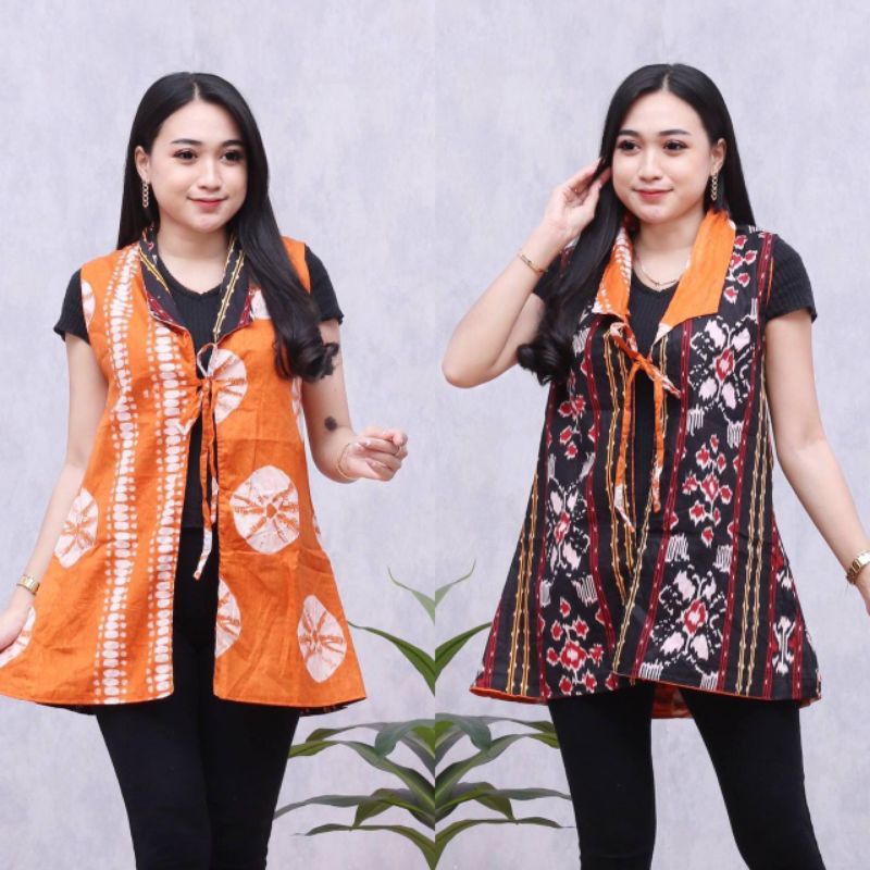 Jual outer vest bolak balik bisa dua model ready motif batik Toraja dan ...