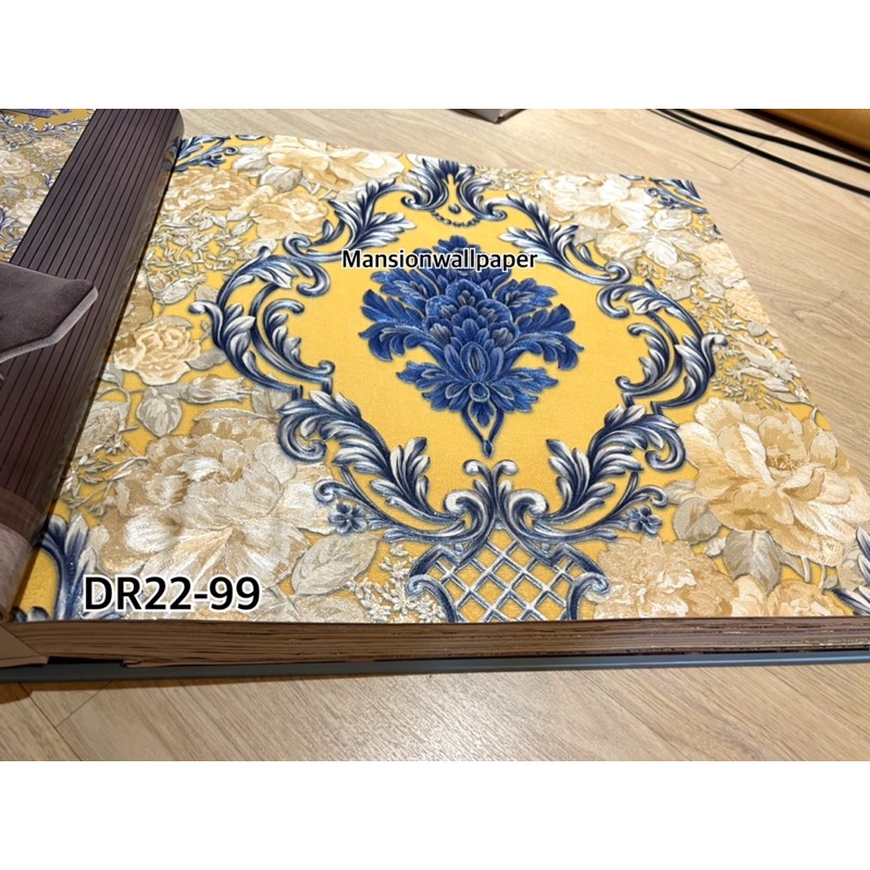 Jual Wallpaper Dinding Klasik Kembang Floral Bunga Gold Biru Navy ...
