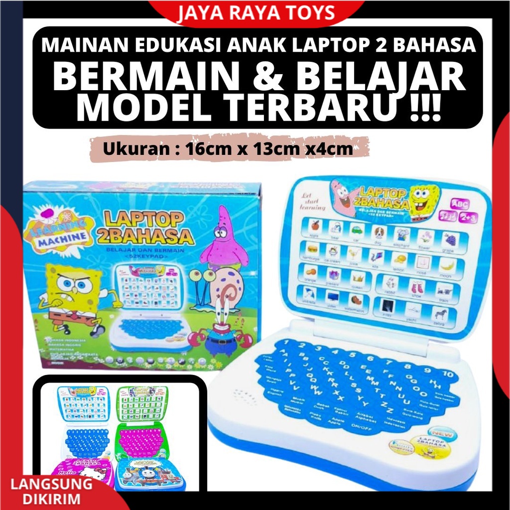 Jual MAINAN EDUKASI ANAK MINI LAPTOP 2 BAHASA TANPA LAYAR BERKARAKTER ...