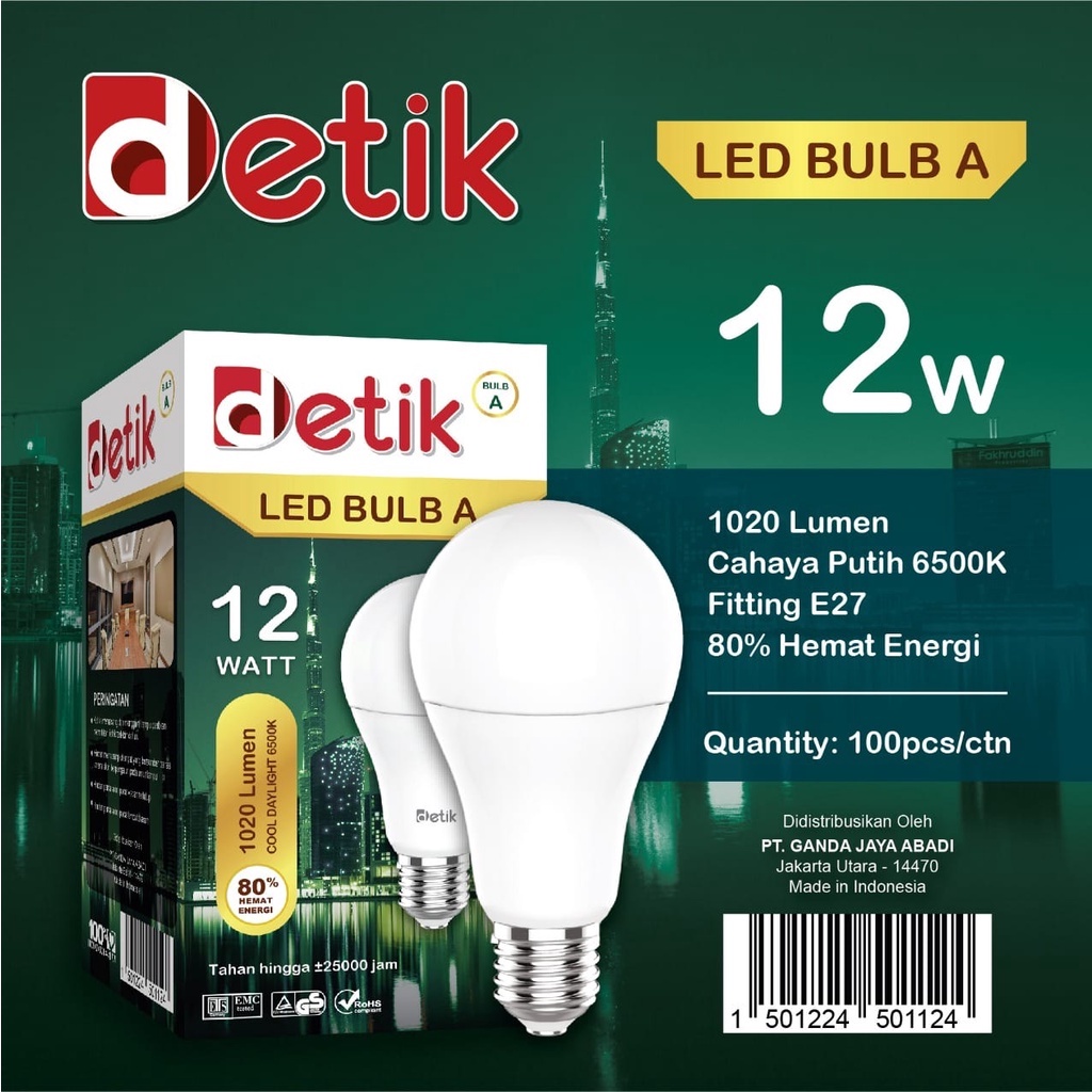 Jual DETIK Lampu LED Bulb 12 Watt - Cahaya Putih (Garansi 1 Tahun) | Shopee Indonesia