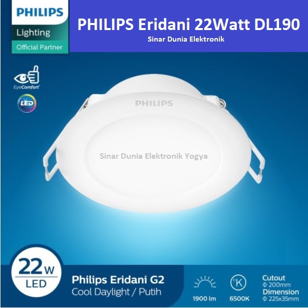Jual Philips Eridani Lampu LED Downlight 22W 22 Watt DL190B Putih ...