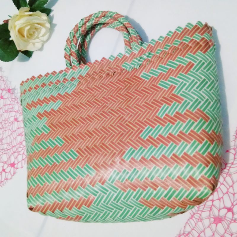 Jual tas tangan keranjang shopping bag serbaguna model anyaman plastik ...