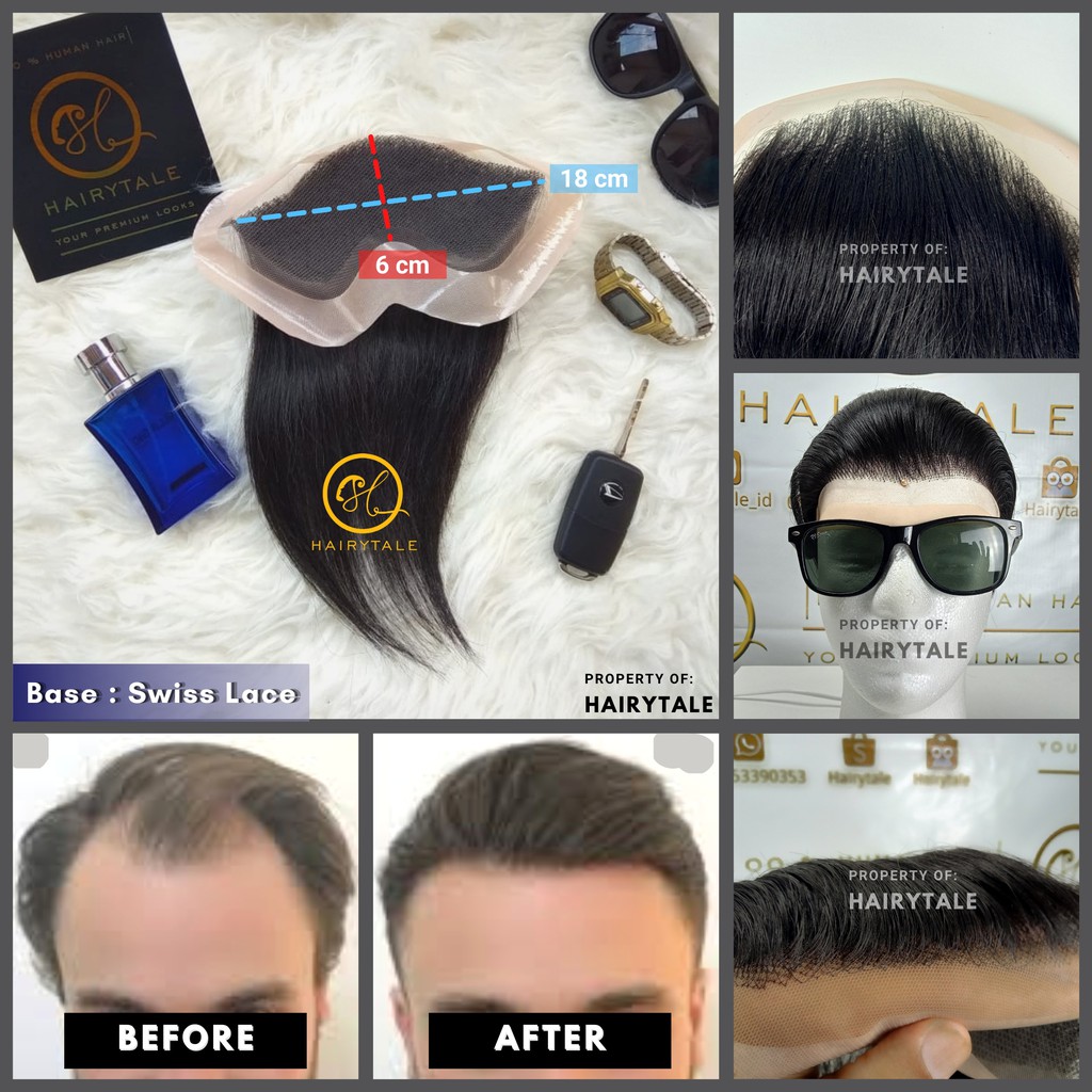 Jual Toupee / tutup botak dahi pria, Swiss Lace, luas 5x18 cm/custom ...
