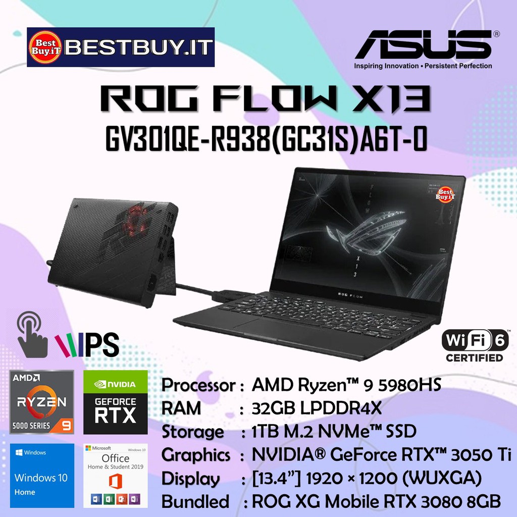 Jual ASUS ROG FlOW X13 GV301QE R9-5980HS 32G 1TB RTX3050Ti+EGPU RTX3080 ...