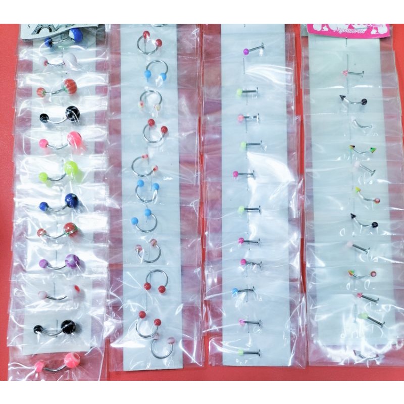 Jual harga perlusin anting barbel/anting piercing pentul stabilo/warna ...
