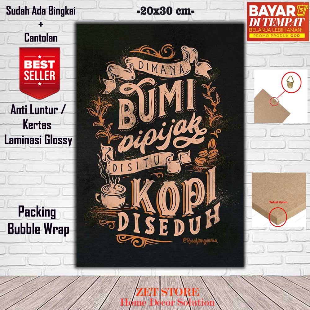 Jual Hiasan Dinding Cafe Kopi/Dimana Bumi Dipijak Disitu Kopi Diseduh ...
