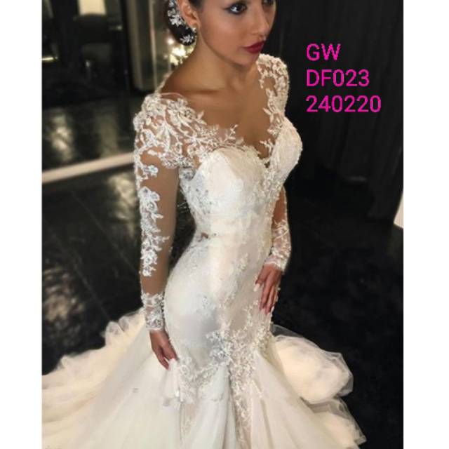 Jual Gaun Wedding Pengantin Full Sleeves Mermaid Bride Fashion Show ...