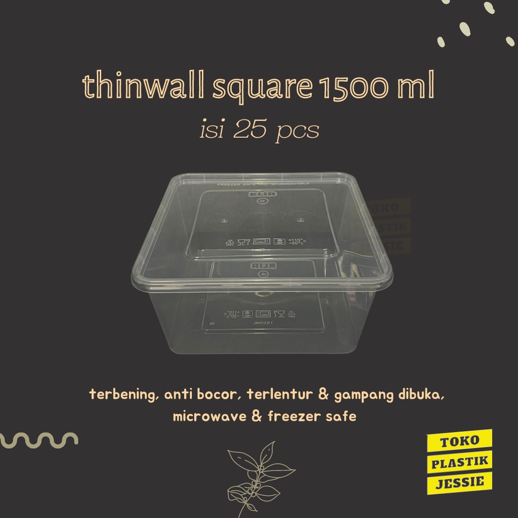 Jual Thinwall Square Bening Klir 1500 Ml Isi 25 Pcs Anti Bocor
