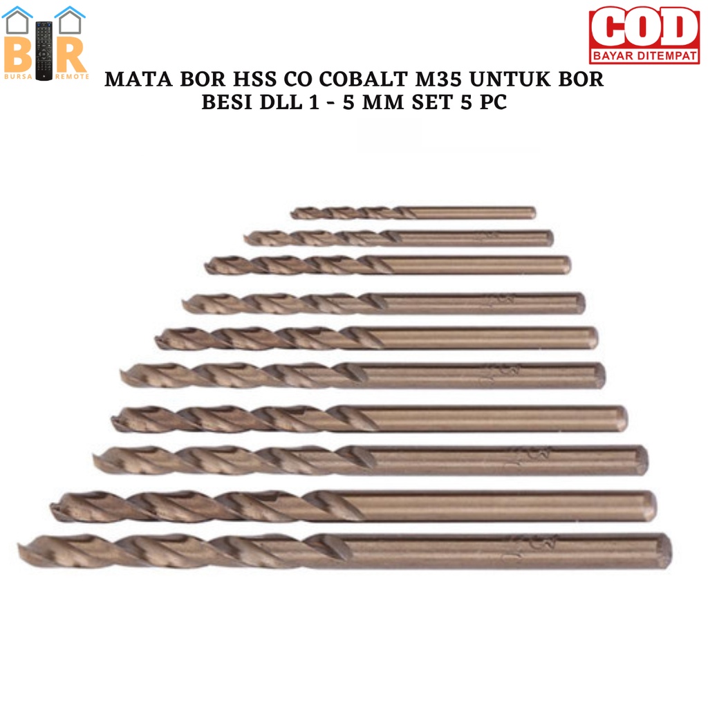 Jual SET 5pcs Mata Bor HSS Co M35 Kobalt Twist mata Bor Logam Baja Besi ...