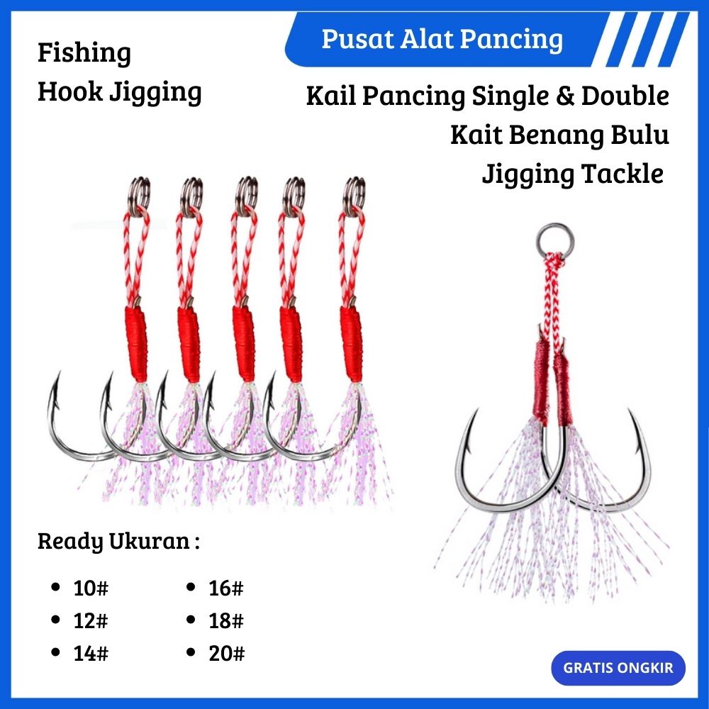 Jual Kail Pancing Fishing Hook Jig Cor Kail Berduri Fishing Hook Double ...