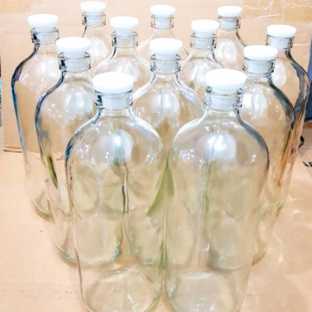 Jual / 10 PCS Botol Kaca 1 liter + tutup plug bening baru / Botol Jamu ...