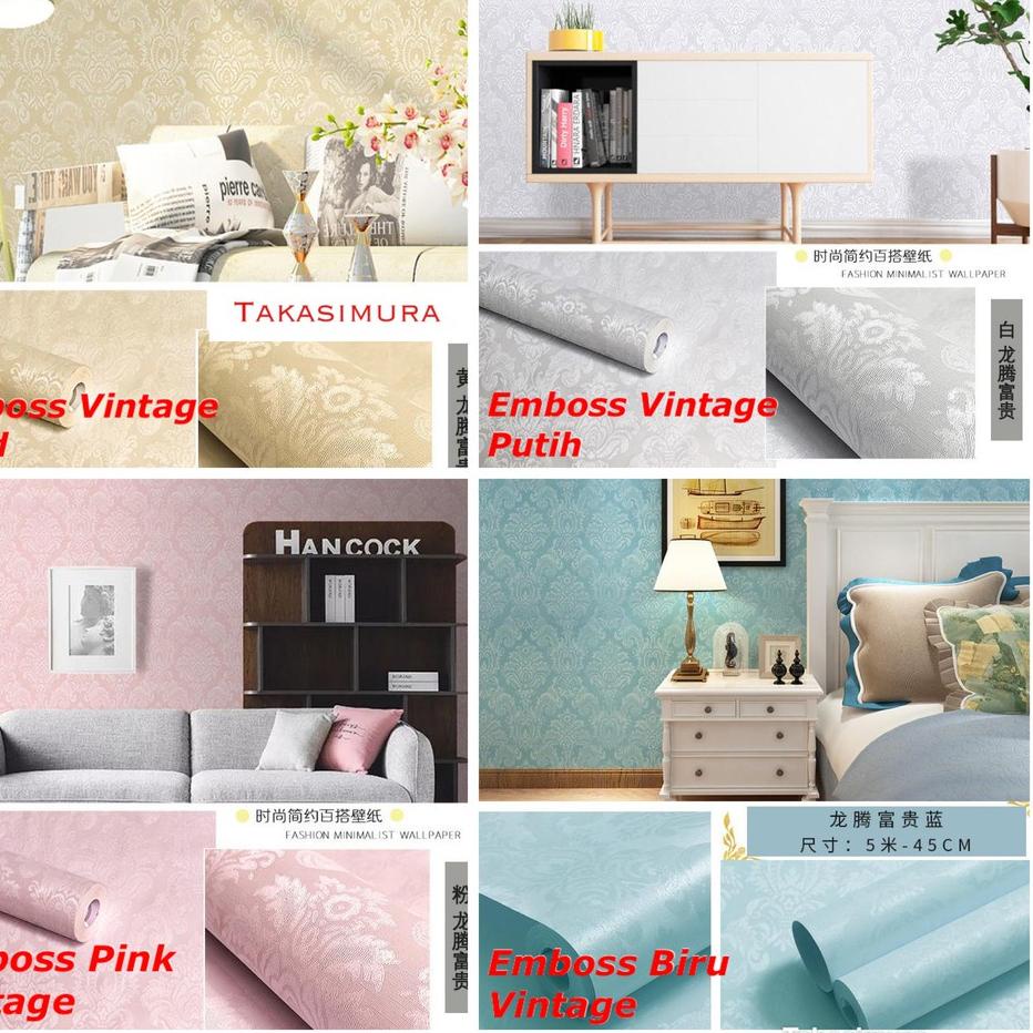 Jual WALLPAPER DINDING ukuran 45 CM x 10 M Motif BATIK POLOS EMBOSS VINTAGE GOLD PINK PUTIH BIRU ...