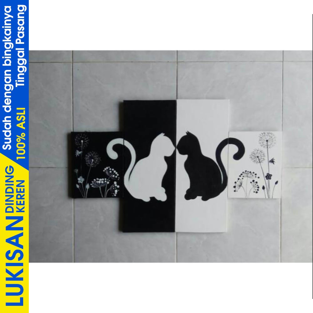 Jual Lukisan panel siluet kucing hitam putih LUKISAN panel siluet ...