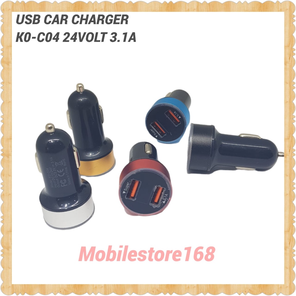 Jual USB CAR - CHARGER K0-C04 24VOLT 3.1A | Shopee Indonesia