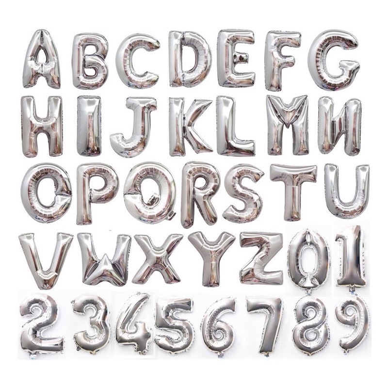 Jual BALON FOIL HURUF A-Z WARNA SILVER/BALON FOIL ANGKA 0-9 WARNA ...