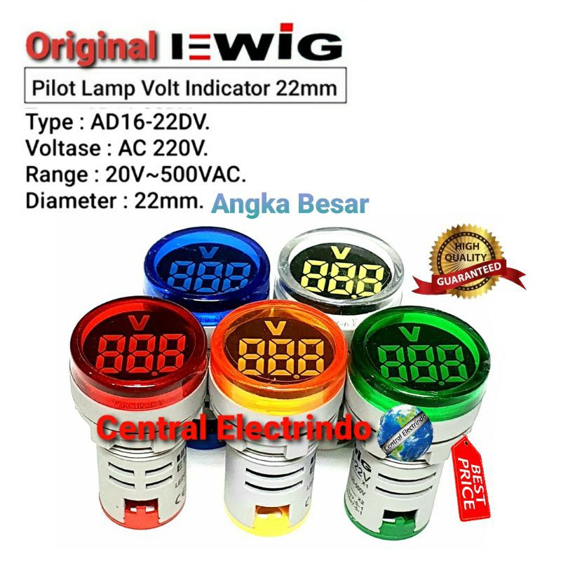 Jual Pilot Lamp LED With Volt Indicator 22mm 220VAC EWIG. | Shopee ...