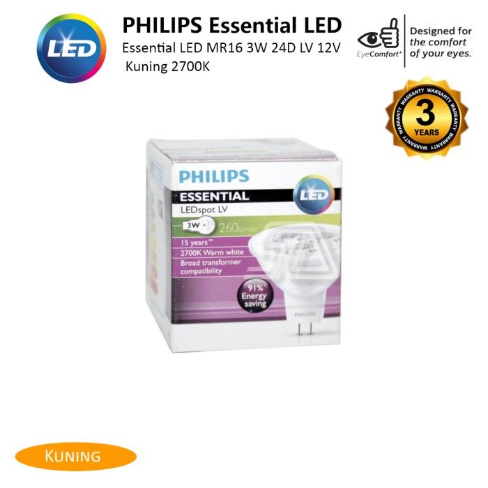 Jual Lampu Philips ESSENTIAL LED 3-35W MR16 24D Kuning 2700K | Shopee Indonesia