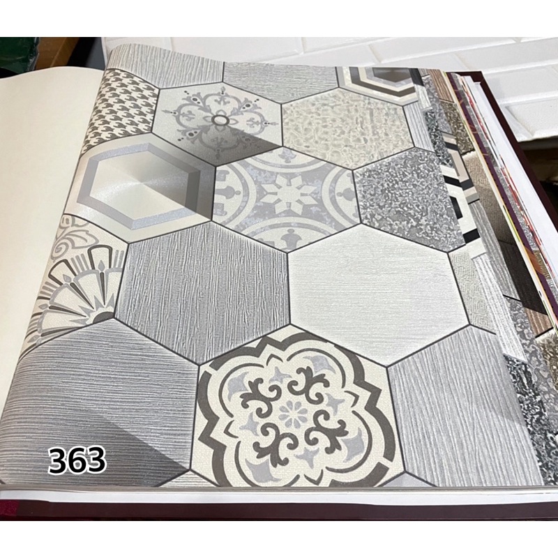 Jual Wallpaper Dinding Motif Mozaik Kayu Kombinasi Coklat Abu Cream