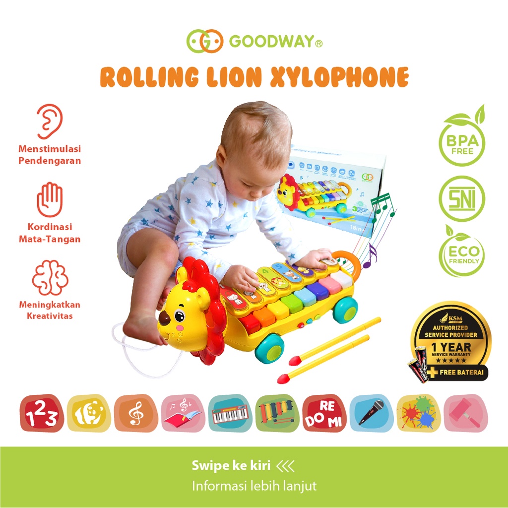 Jual [FREE BATERAI] Goodway Rolling Lion Xylophone Mainan Musik Anak ...