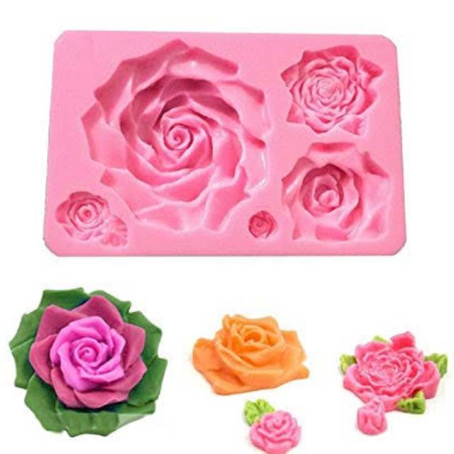 Jual Cetakan Silikon Fondant Clay Gumpaste Bunga Mawar 5cav | Shopee ...