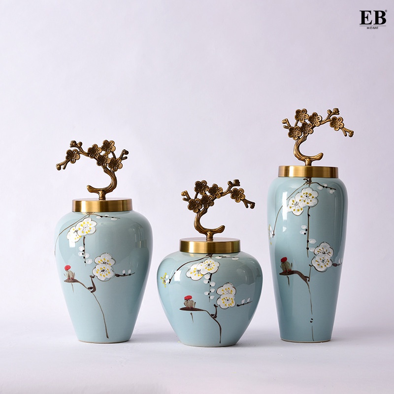 Jual EB Home Luxury Chinese Porcelain Jar Vase Set Keramik Tembaga ...