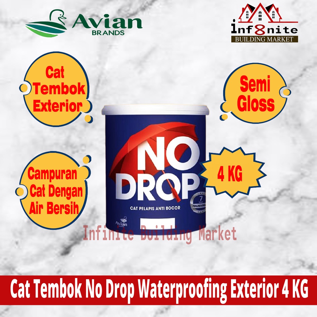 Jual Cat Tembok No Drop Waterproofing Exterior Cat Nodrop Anti Bocor 4 KG | Shopee Indonesia